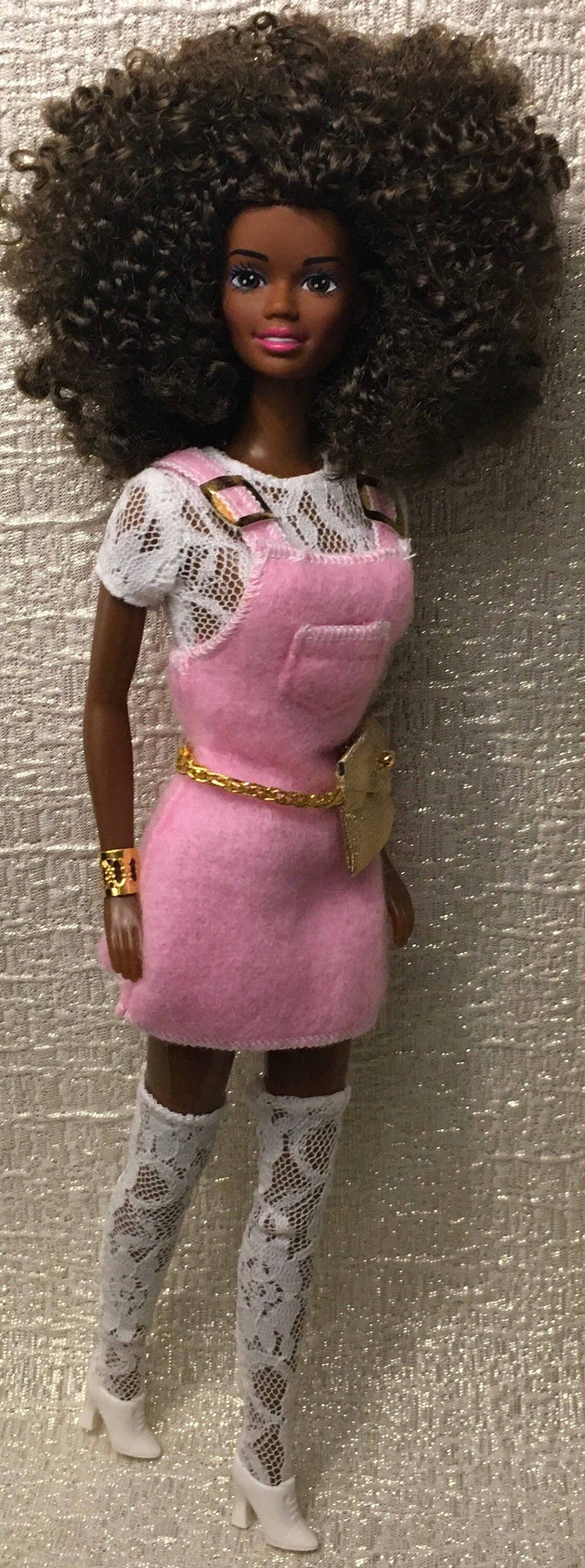African American Barbie: Restyled Afro, Fashion Avenue Pink Dress - Etsy