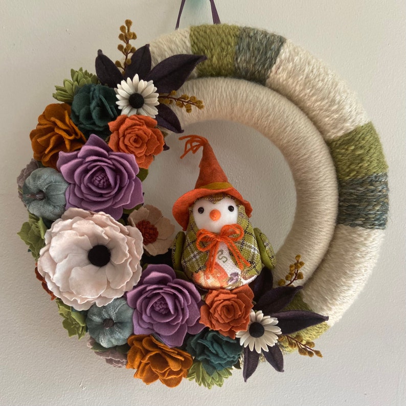 Felt Flower Wreath Fall Felt Wreath Yarn Wrapped Wreath Etsy