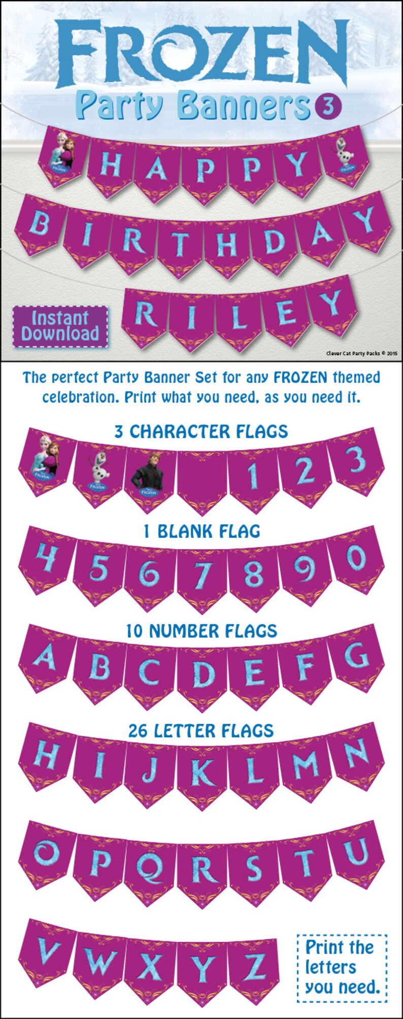 FROZEN Theme Banner Personalised With Name and Age Printable Olaf, Elsa ...