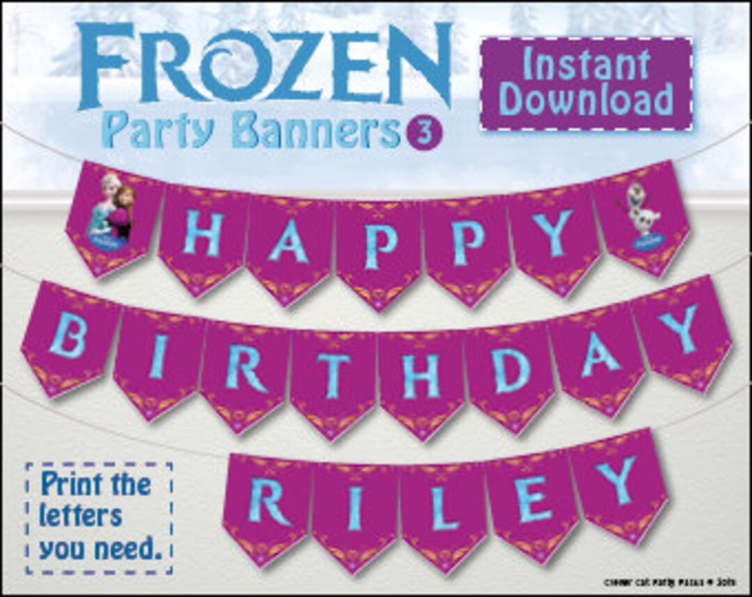 FROZEN Theme Banner Personalised With Name and Age Printable Olaf, Elsa ...
