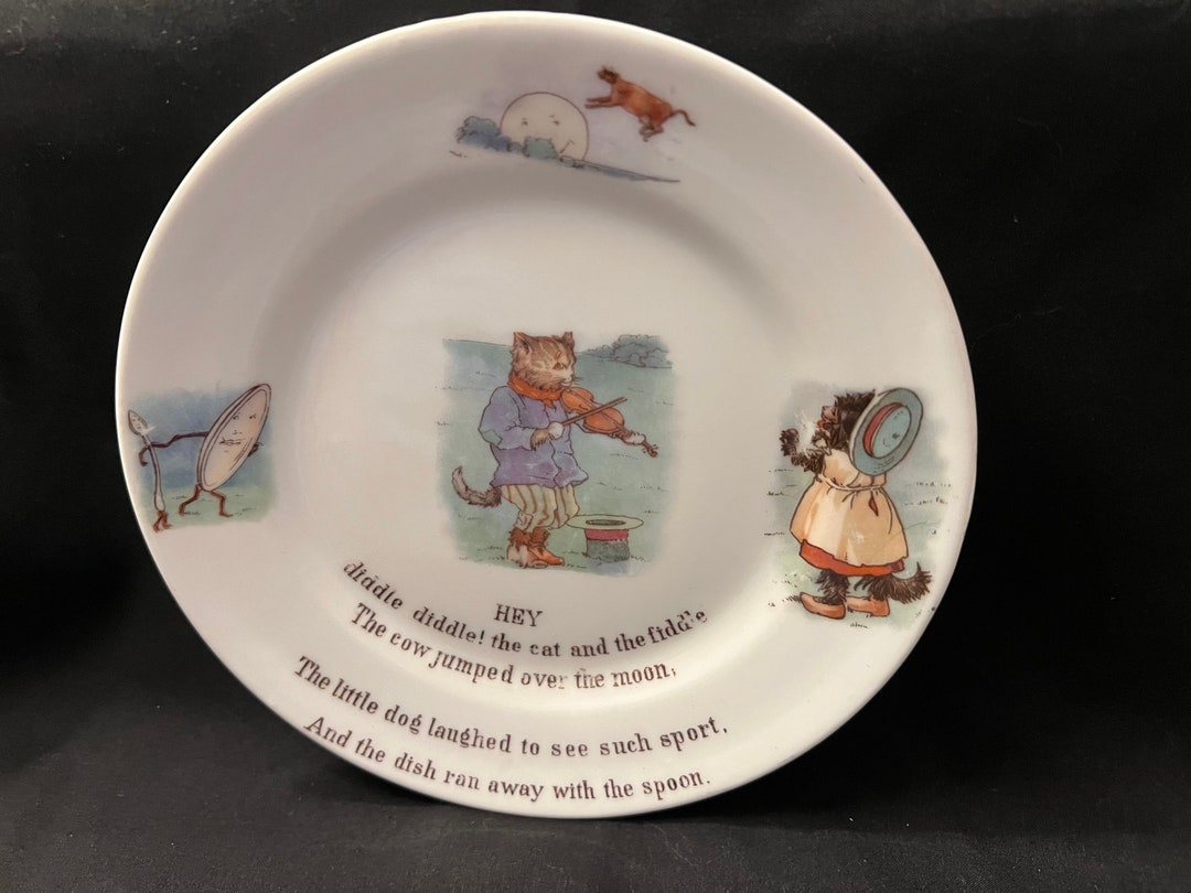 Antique Child's Plate Hey Diddle Diddle Nursery Rhyme Made in Germany ...
