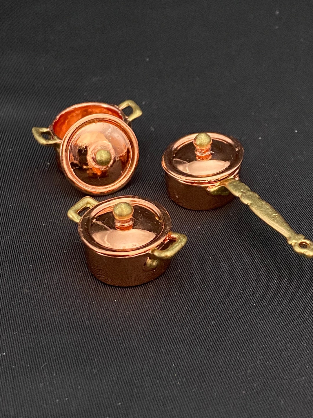 Six Piece Brass and Copper Pot Set With Lids, 1 1/2 Inch Doll House ...
