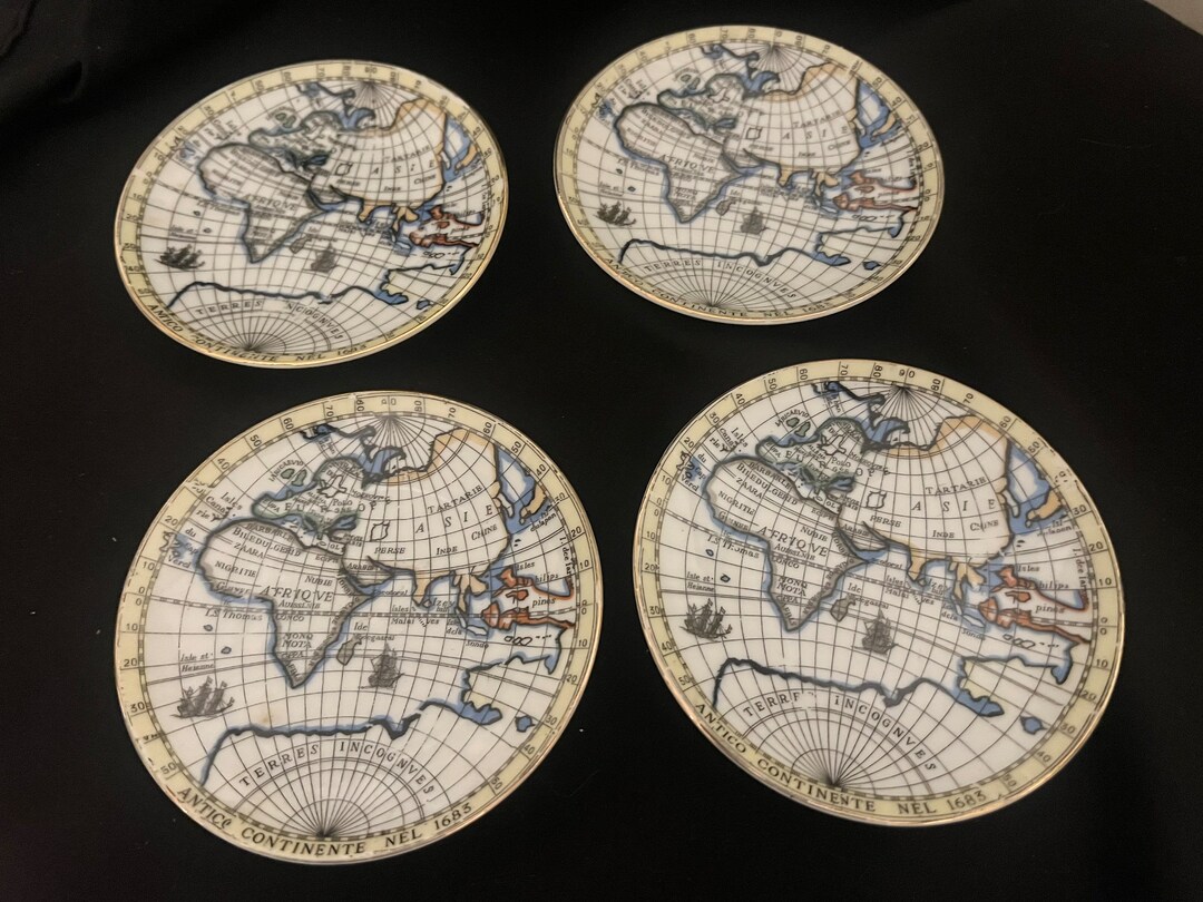 Set of 4 Small Antique World Map Plates - Etsy