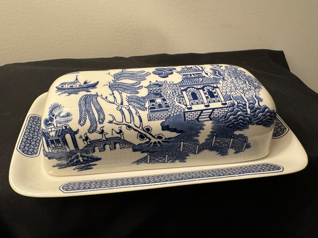 Churchill Blue Willow Ceramic Lidded Butter Dish Made in England ...