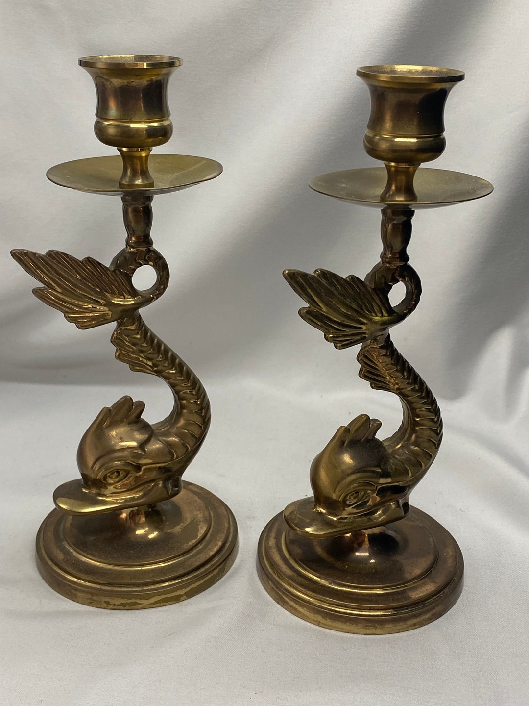 Two Brass Dolphin Candlestick Holders. - Etsy