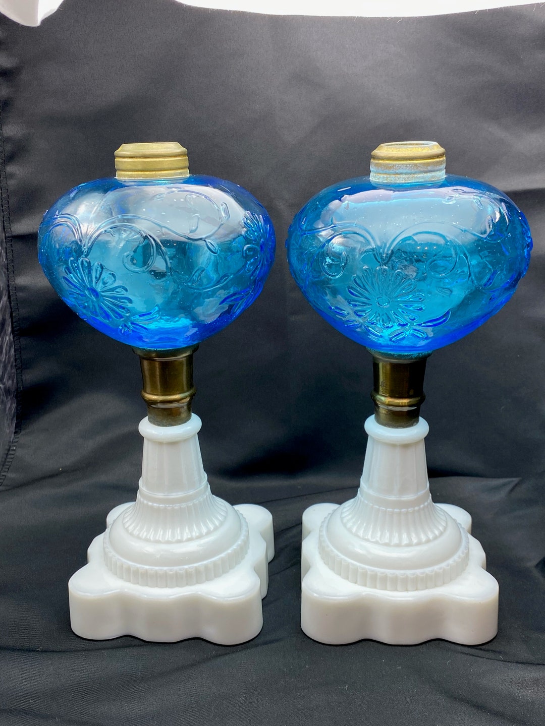 Pair of Antique Boston and Sandwich Glass Oil Lamps. - Etsy