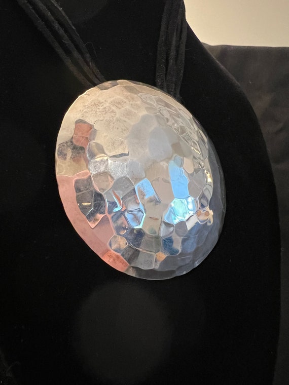 Vintage Hammered Sterling Silver Disk on Black Suede … - Gem