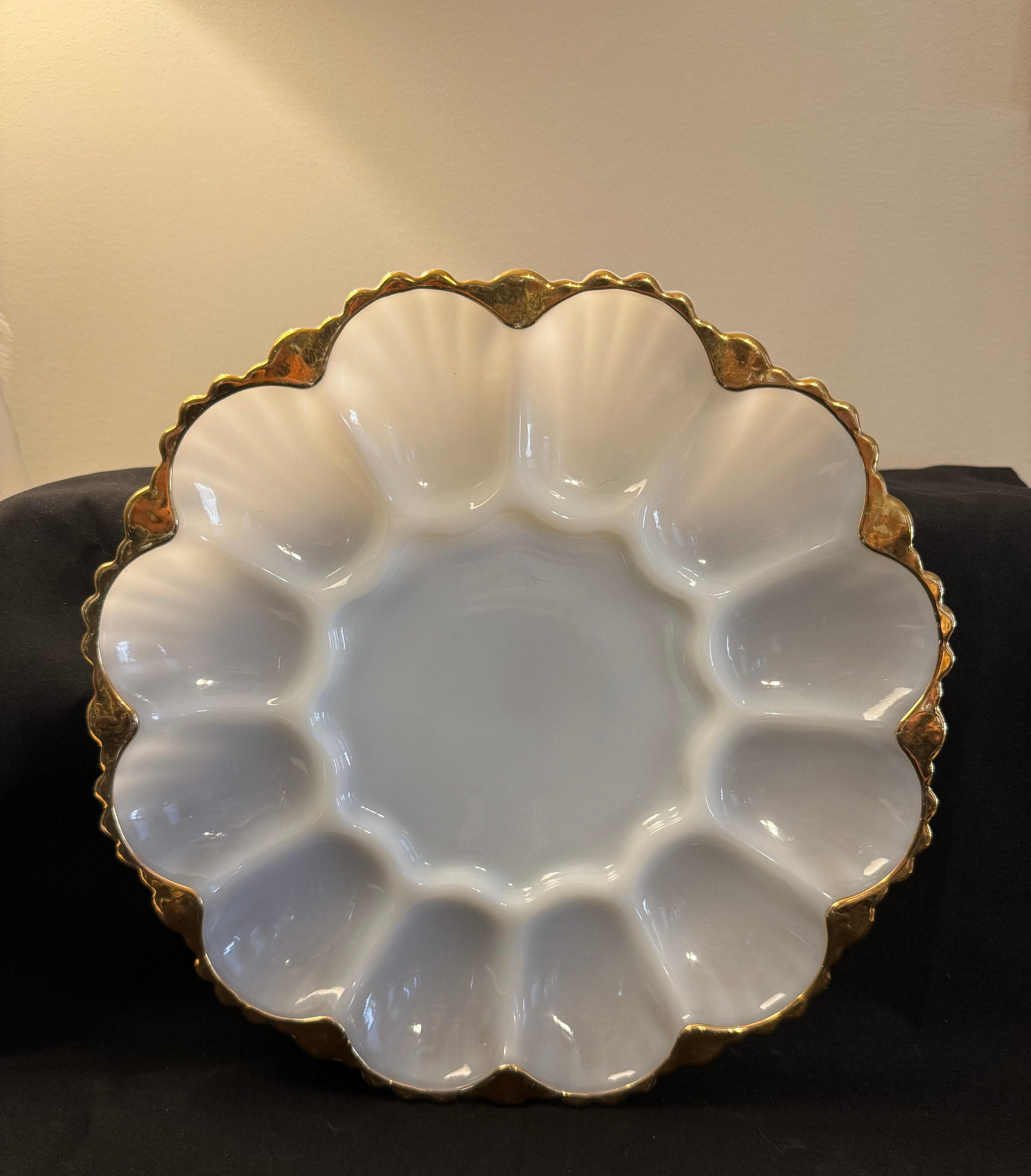 Vintage MCM 1950s Anchor Hocking Deviled Eggs Dish Milk Glass With Gold ...