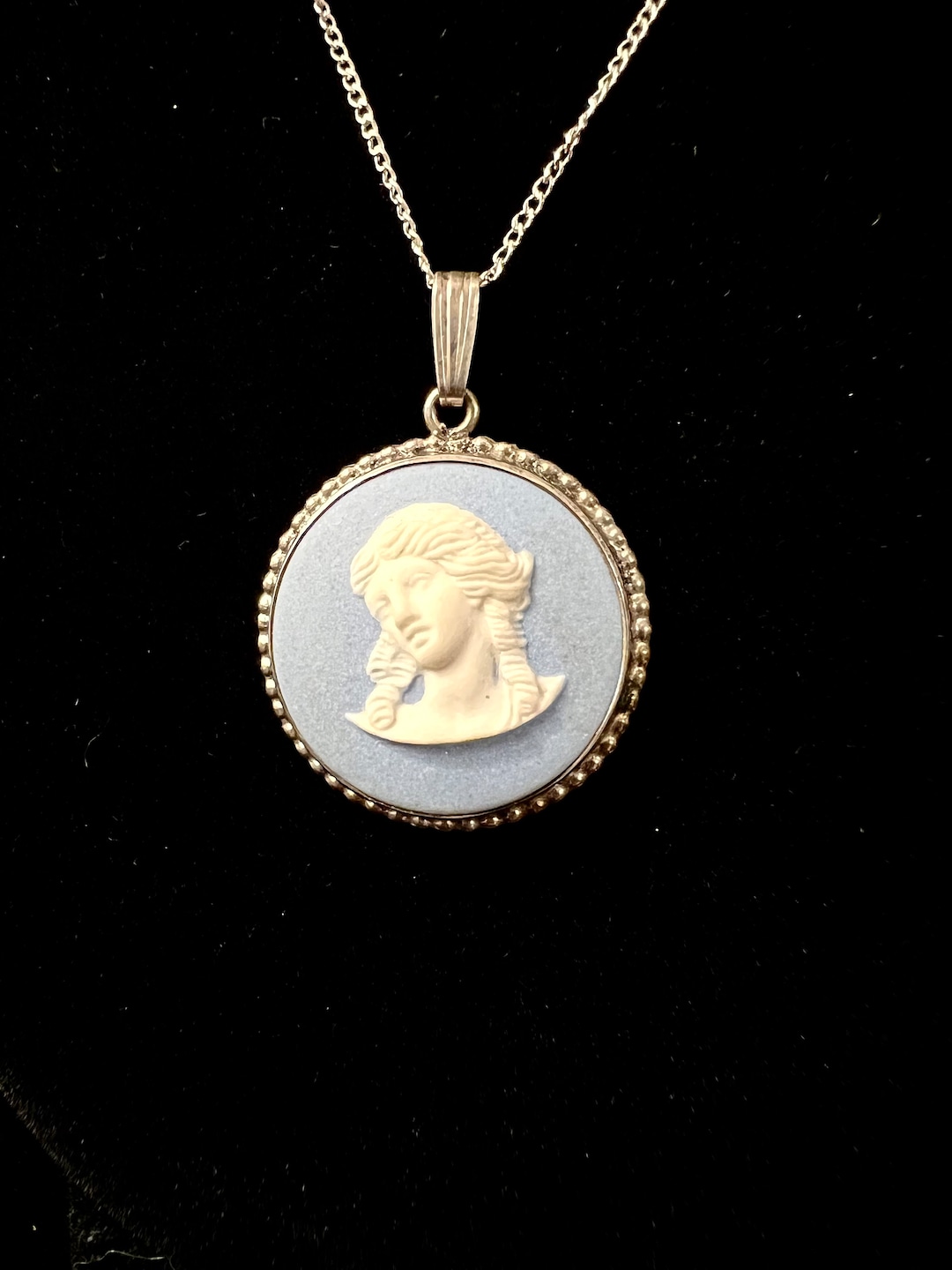 Vintage Wedgwood Blue Jasperware Cameo Pendant Classical Muse Sterling ...
