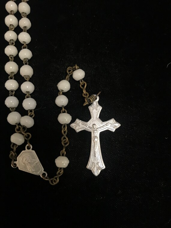 Italian rosary with antique white glass beads and alu… - Gem
