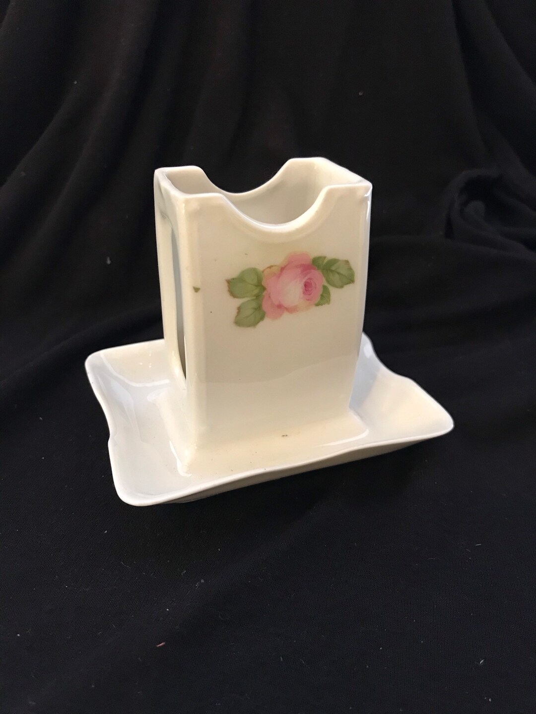 Vintage Porcelain Matchbox Safe With Transfer Wear Rose, Made in ...