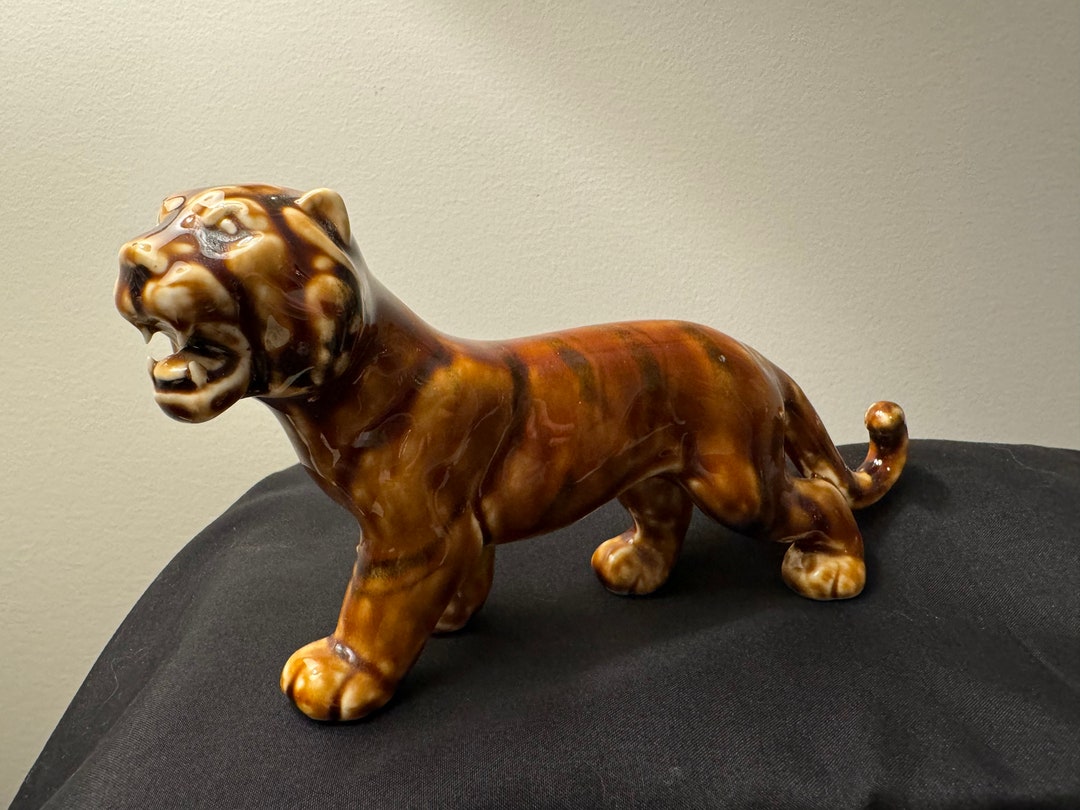 Vintage MCM Glossy Ceramic Tiger Figurine - Etsy