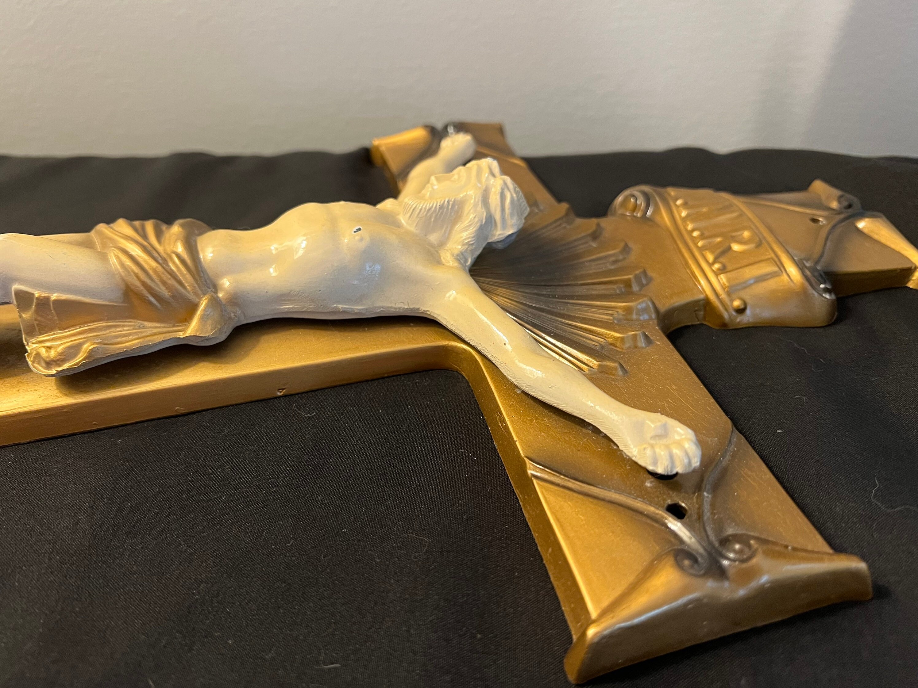 Large Mid Century Modern Heavy Metal Religious Coffin Casket Crucifix ...
