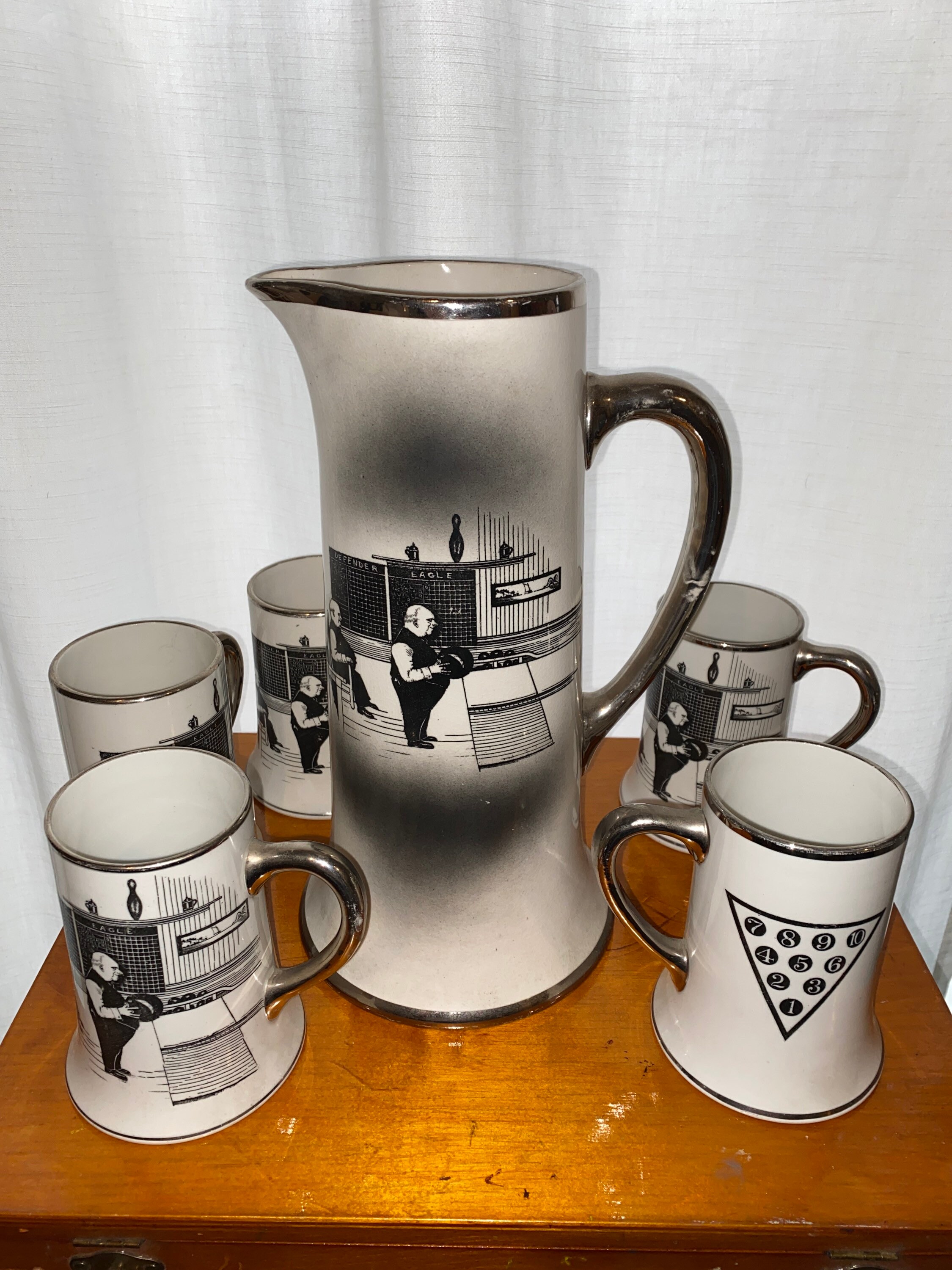 Antique Ceramic Pitcher and Beer Mugs by Thomas Maddock Sons Portly ...