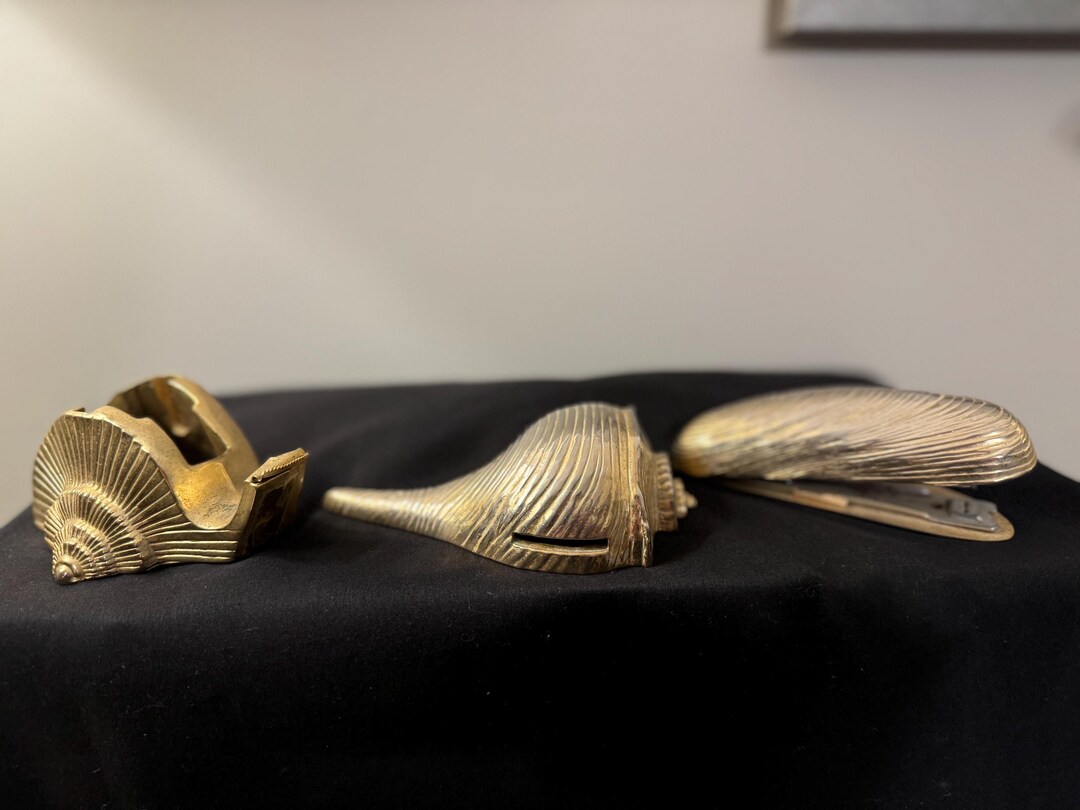 Vintage Ted Arnold Nautical Shells Three Piece Desk Set Solid Brass ...