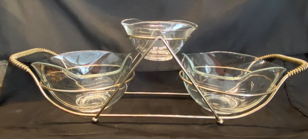 Mid-century Modern Anchor, Hocking Chip and Dip, Clear Glass Bowls and ...
