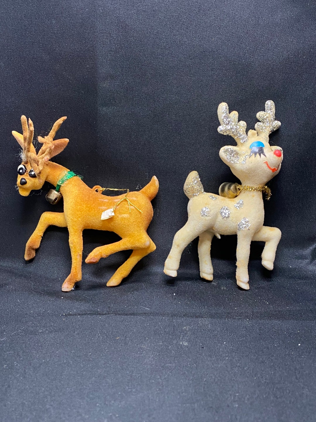 Two Vintage Felt Flocked Reindeer, Christmas Tree Ornaments. - Etsy
