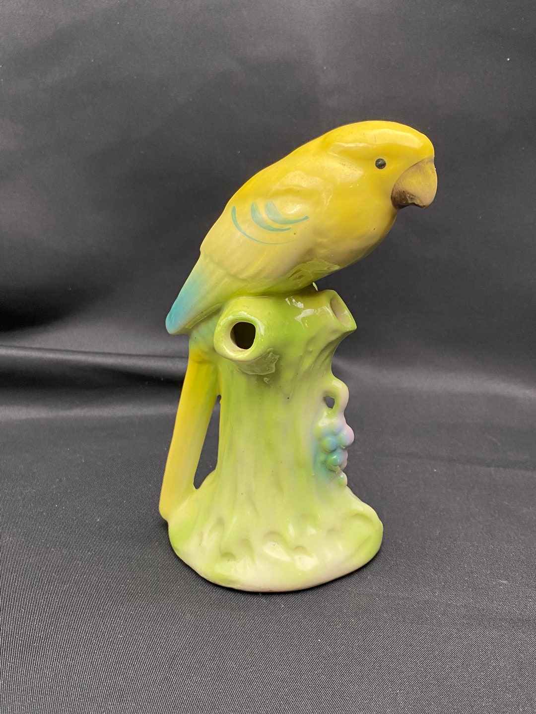 Vintage Czechoslovakia, Yellow Parakeet, Flower, Frog Vase, With Red ...