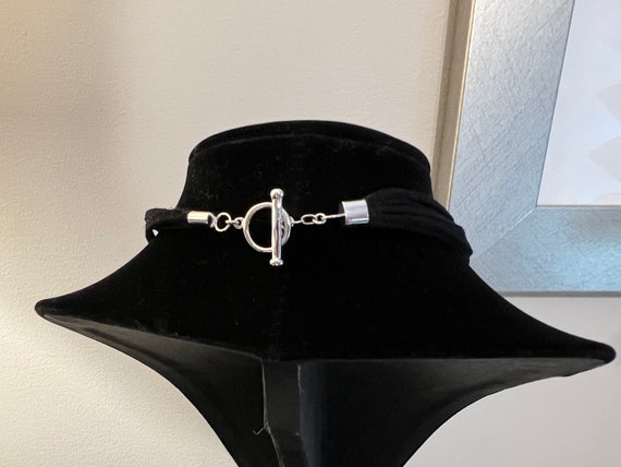 Vintage Hammered Sterling Silver Disk on Black Suede … - Gem