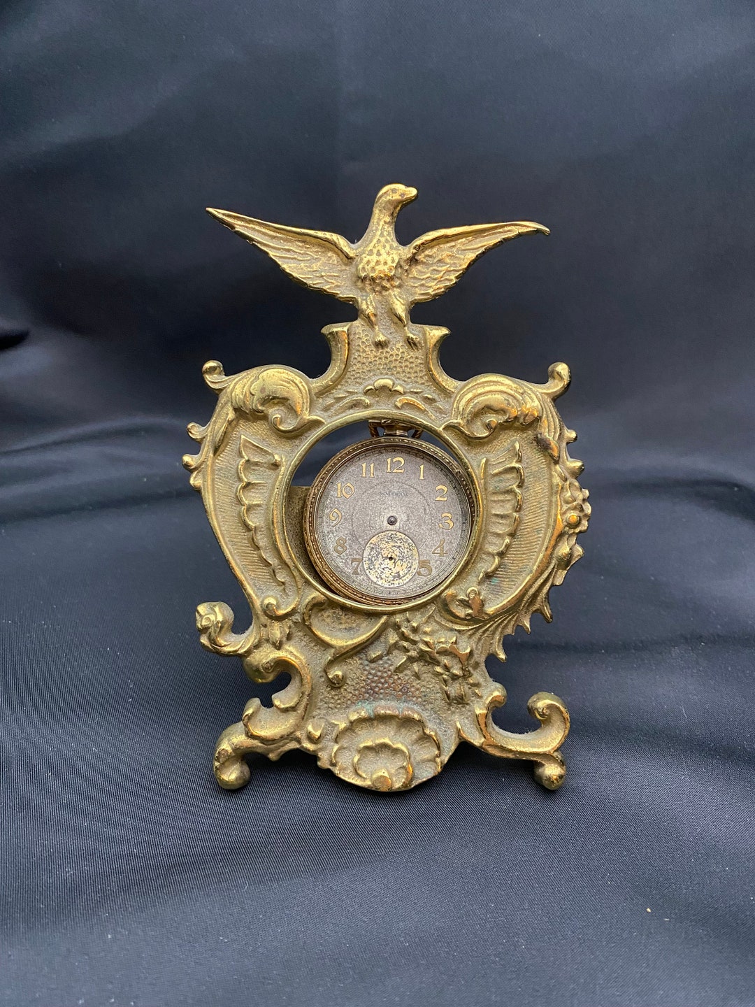 Antique Brass Pocket Watch Display With Eagle and a 14 Karat Gold ...