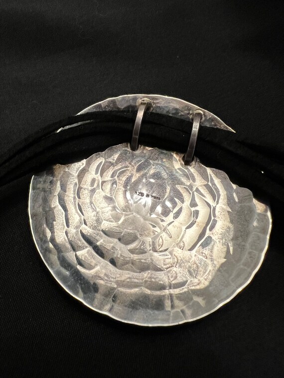 Vintage Hammered Sterling Silver Disk on Black Suede … - Gem