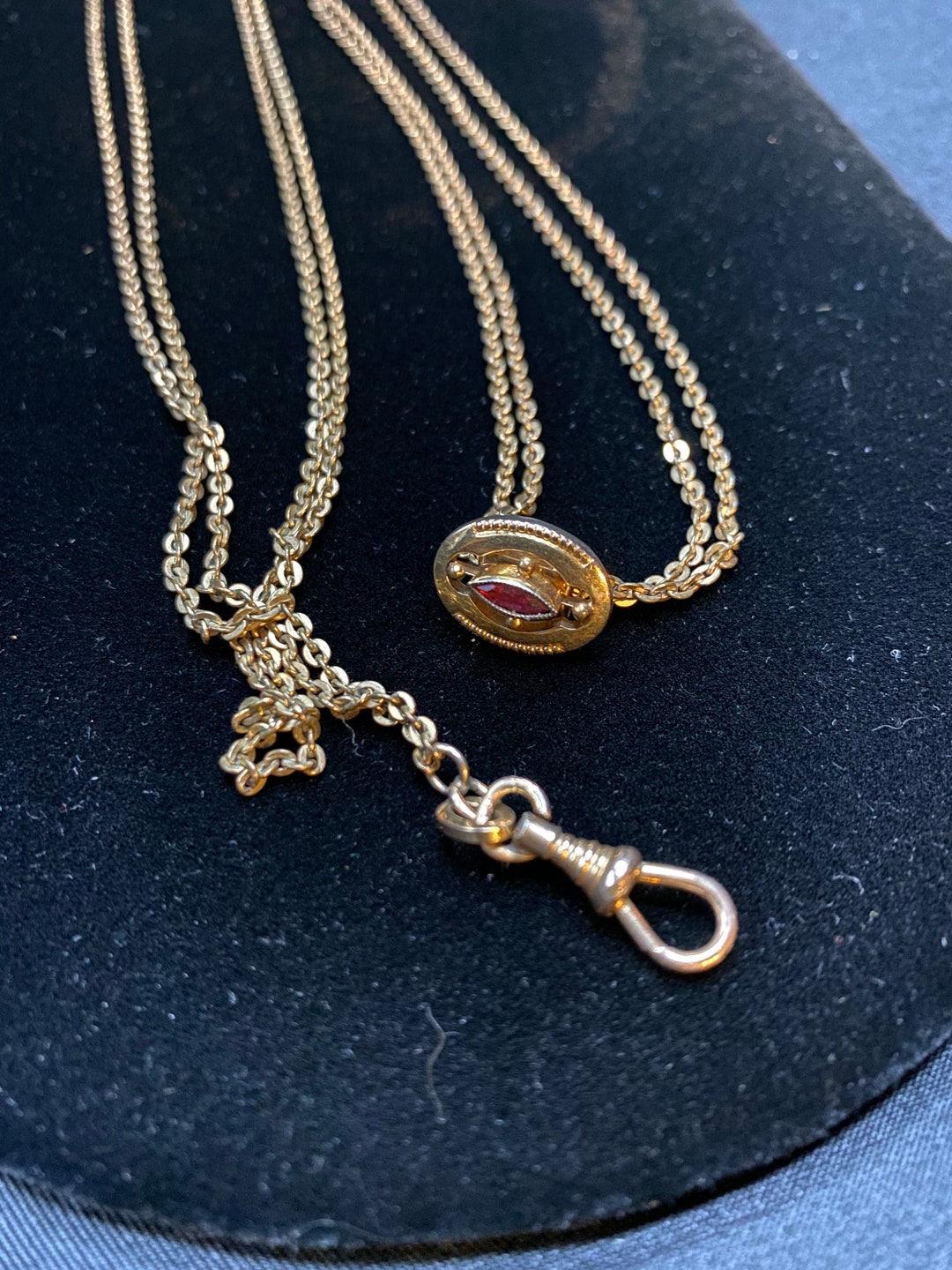 Antique Heavy Gold Plat Adjustable Bolo Watch Fob Necklace With Pink ...