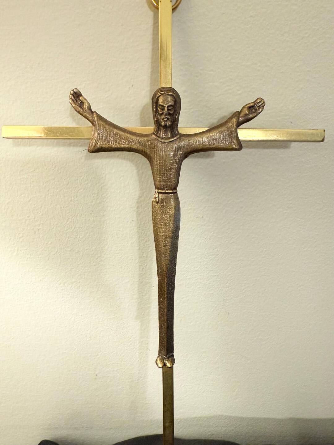 Vintage MCM Mid Century Modern Brass Crucifix Cross Detailed Christ ...