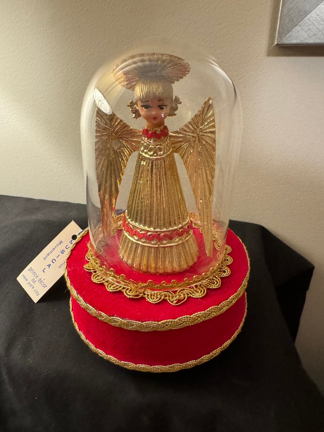 Vintage Christmas Gold Foil Angel Music Box With Dome Glass Cover ...