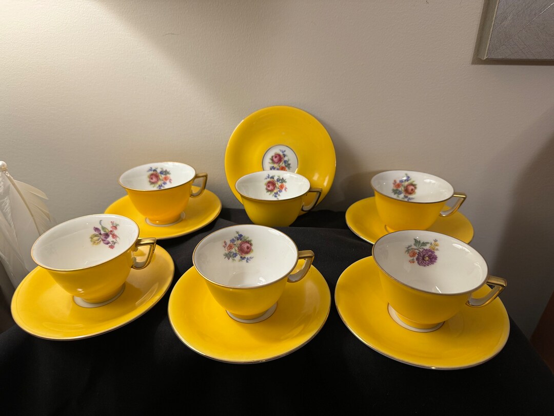 Set of 6 Charming Vintage Yellow Epiag Czechoslovakia Tea Cups and ...