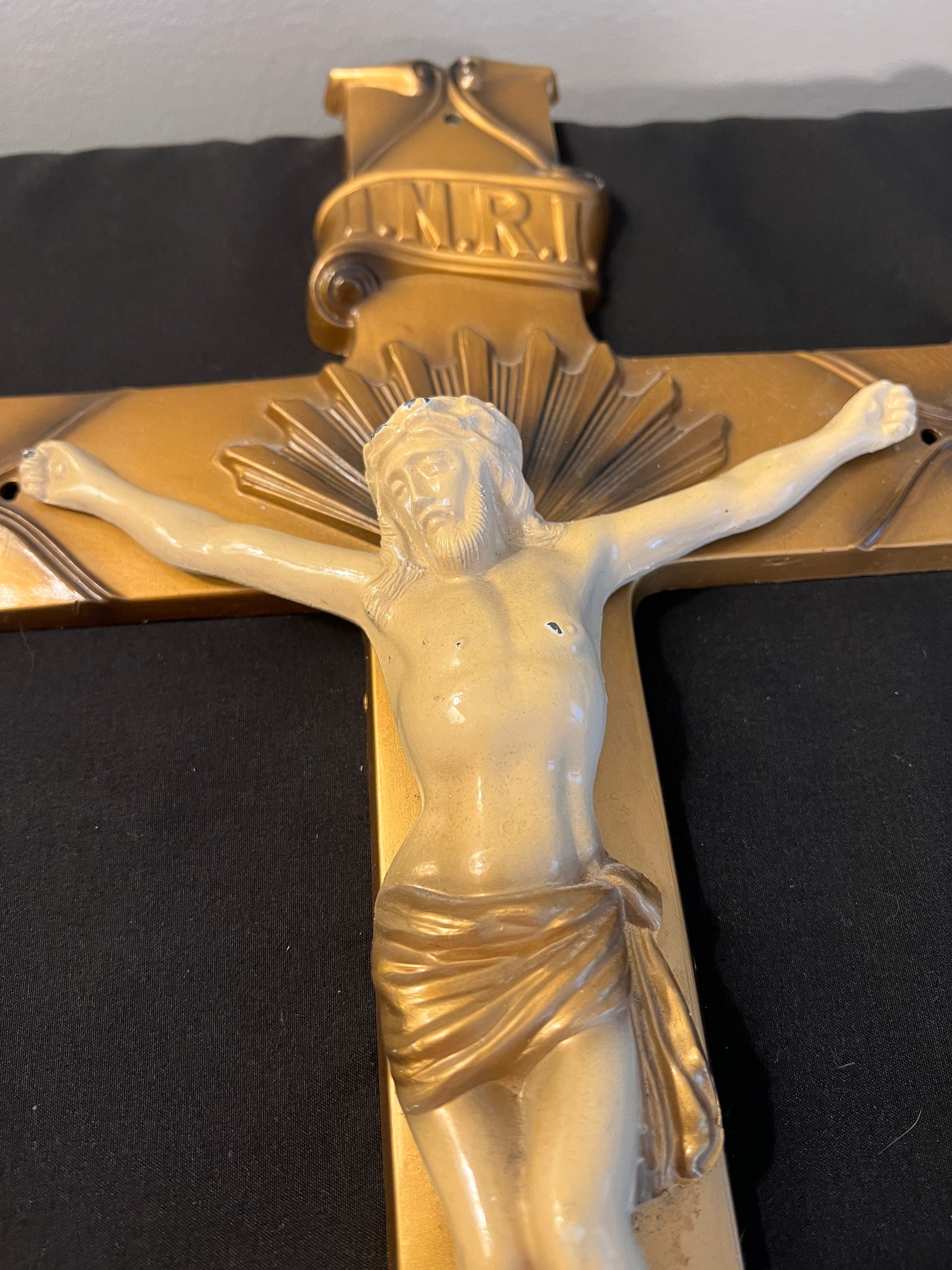 Large Mid Century Modern Heavy Metal Religious Coffin Casket Crucifix ...