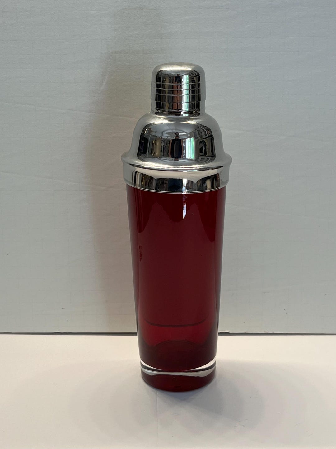 Vintage Art Deco Style Glass and Crome Ruby Red Cocktail Shaker/drink ...