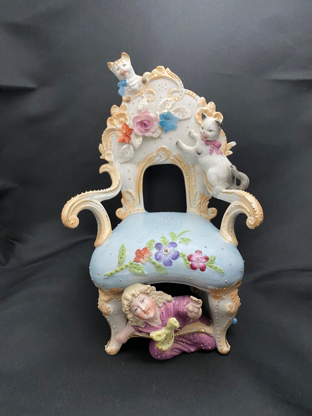 Conta and Boehme Bisque Valentine Posy Double Vase Cat and Child ...