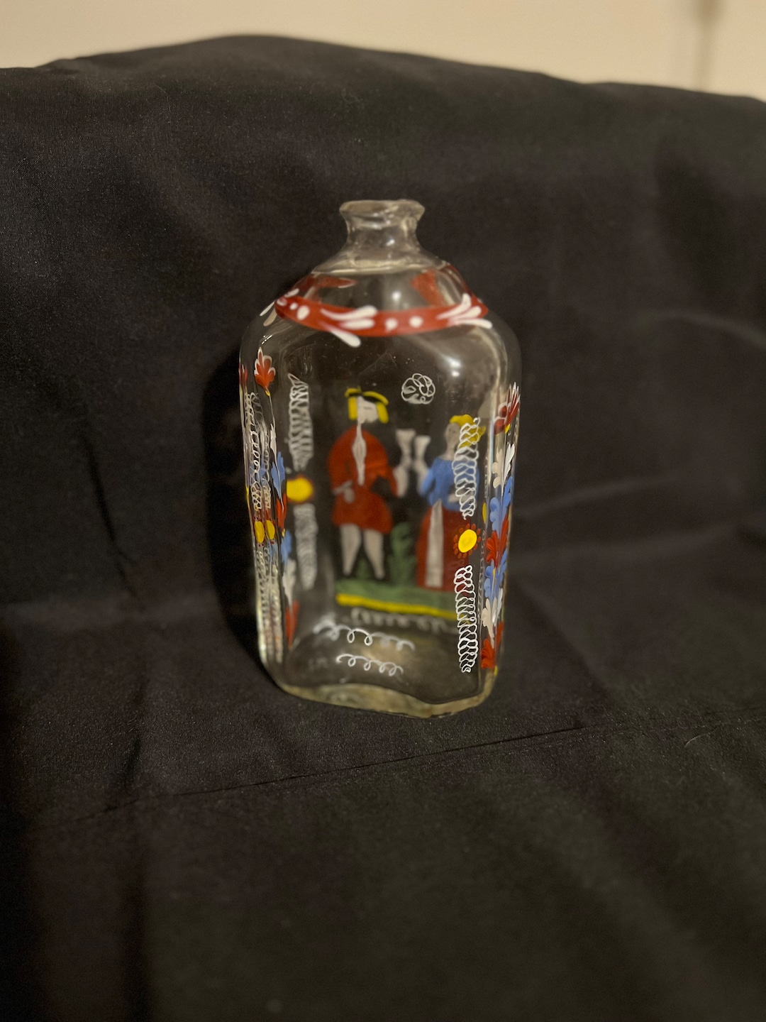 Antique German 1700s Style Blown Glass Flask Hand Painted and Signed - Etsy