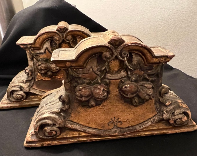 Antique Solid Carved Wood Architectural Bookends With Floral Detail - Etsy