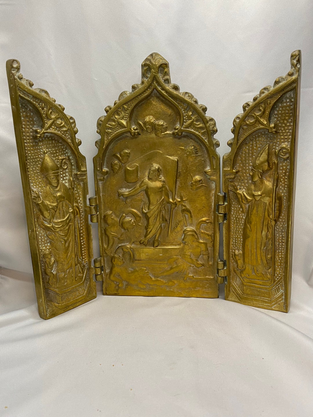 Vintage Brass Triptych Traveling Icon Resurrection Altar Jesus. - Etsy