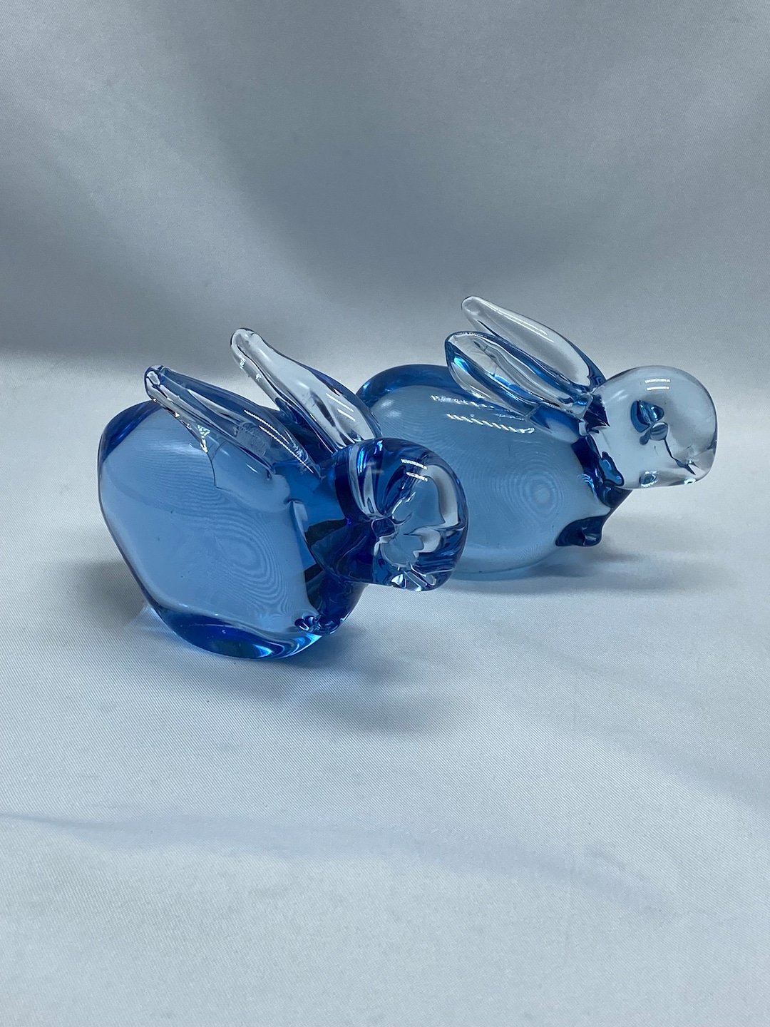 Two Light Blue Hand Blown Glass Rabbits Marano Style. - Etsy