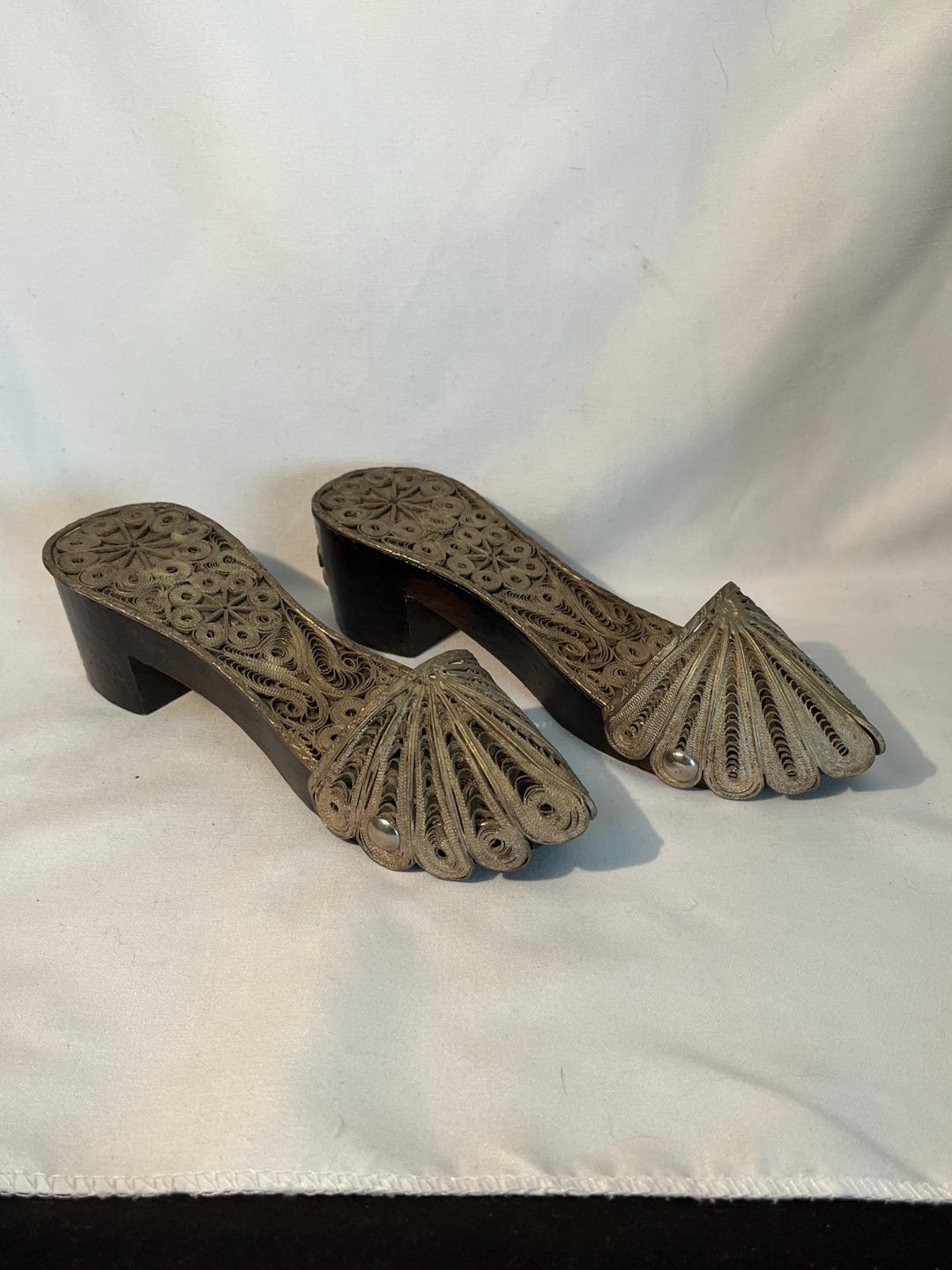 Vintage Turkish Wood Filigree Metal Clogs Bath Shoes, Nikon Decorative ...