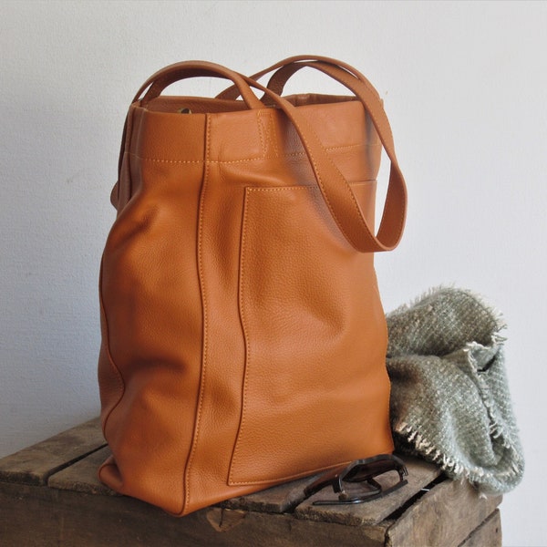 Tan Leather Tote Bag - Etsy