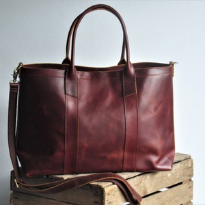 Large Leather Tote Bag With Crossbody Strap, Oversize Leather Tote for ...