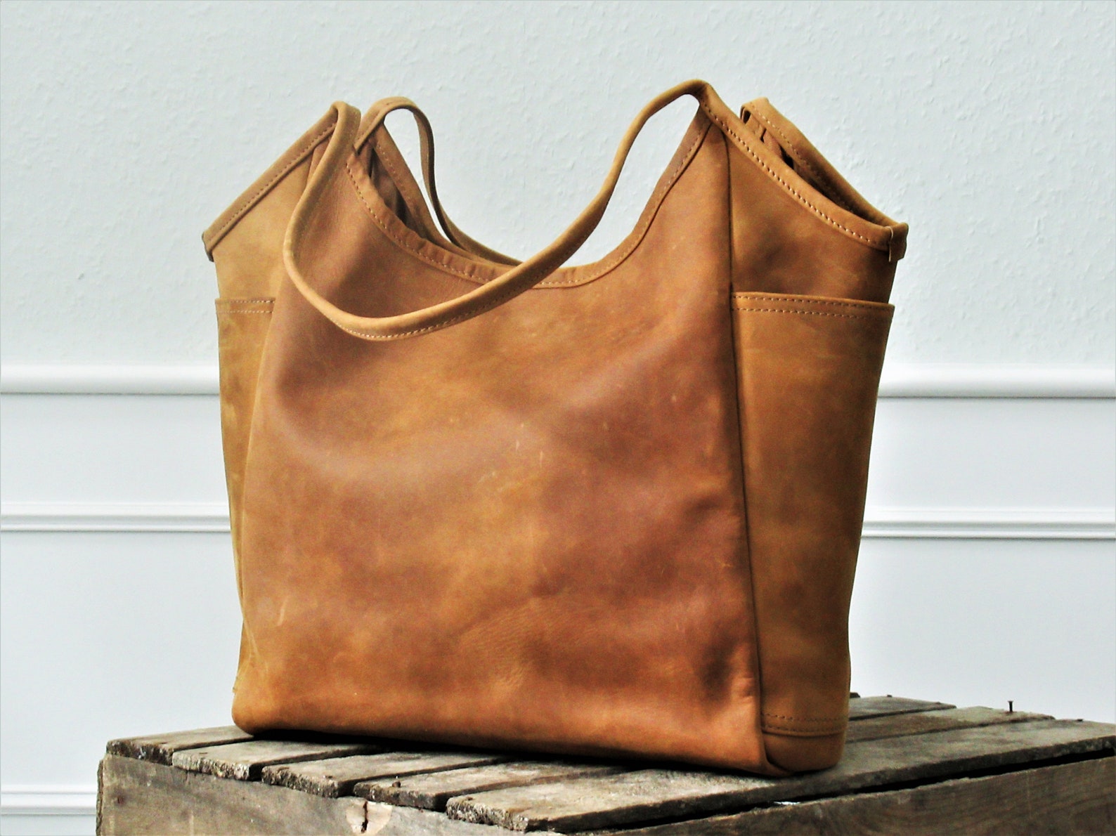 Leather Tote Bag Woman Camel Shoulder Bag Leather Purse - Etsy