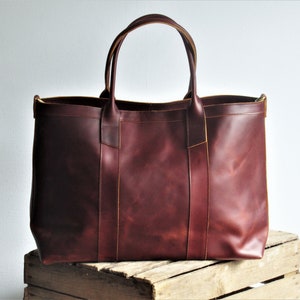 Large Leather Tote Bag With Crossbody Strap, Oversize Leather Tote for ...