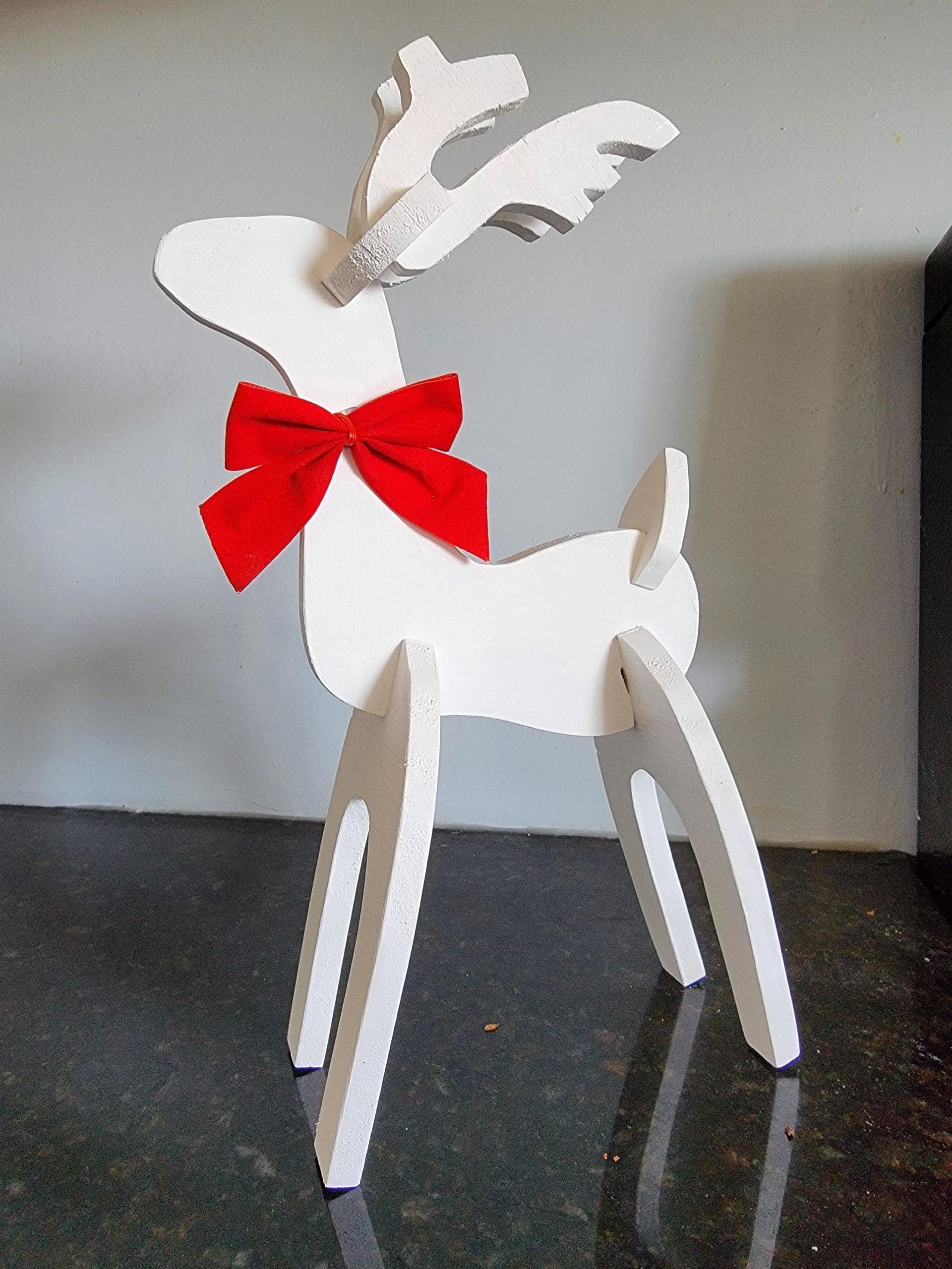 Wooden White Reindeer, White Wood Reindeer, Reindeer Mantle Decor ...