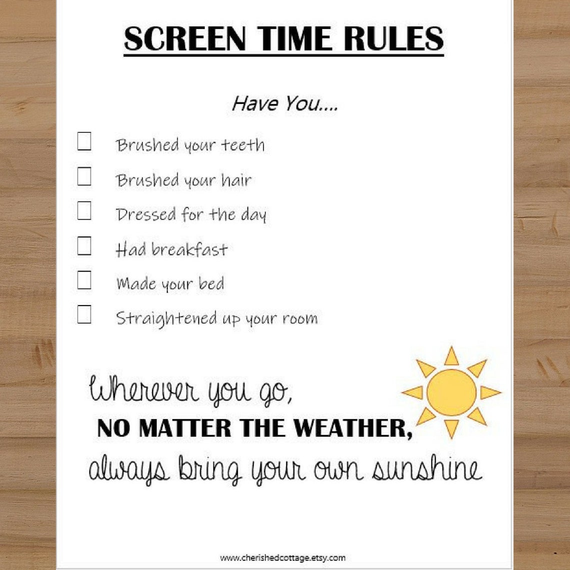 Printable Screen Time Rules Sheet for Kids - Morning TV Rules - Screen ...