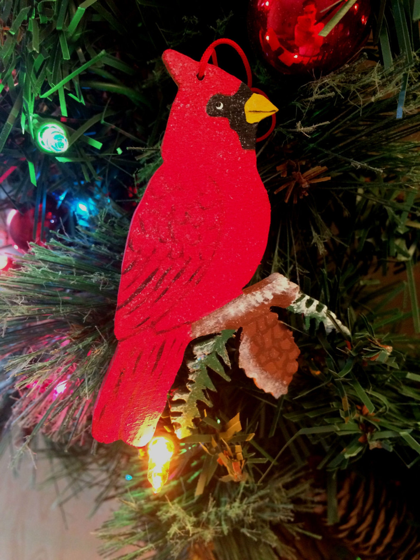 Cardinal Ornament, Cardinal Christmas Ornament, Wooden Cardinal, Red ...