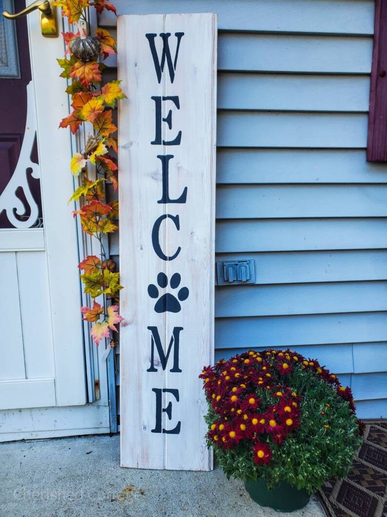 Welcome Paw Print Porch Sign, Welcome Porch Sign, Leaning Porch Sign ...