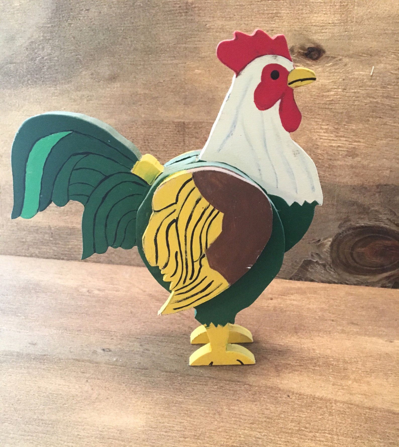 Wood Hand Painted Rooster Decor, Primitive Rooster Figurine, Farmhouse ...