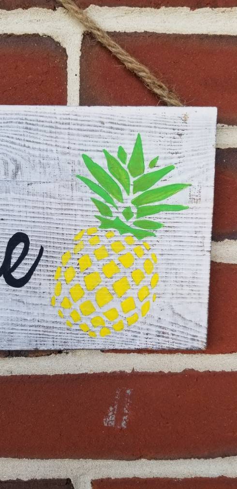 Pineapple Welcome Sign, Wooden Pineapple Welcome Sign, Handpainted ...