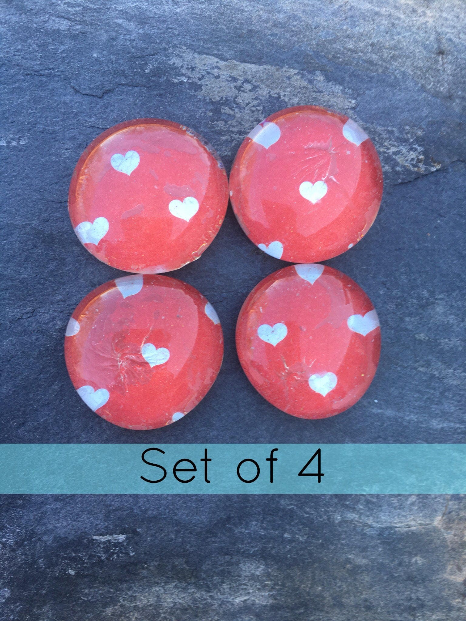 Heart Magnets, Red and White Heart Decor, Heart Kitchen Magnets, Heart ...
