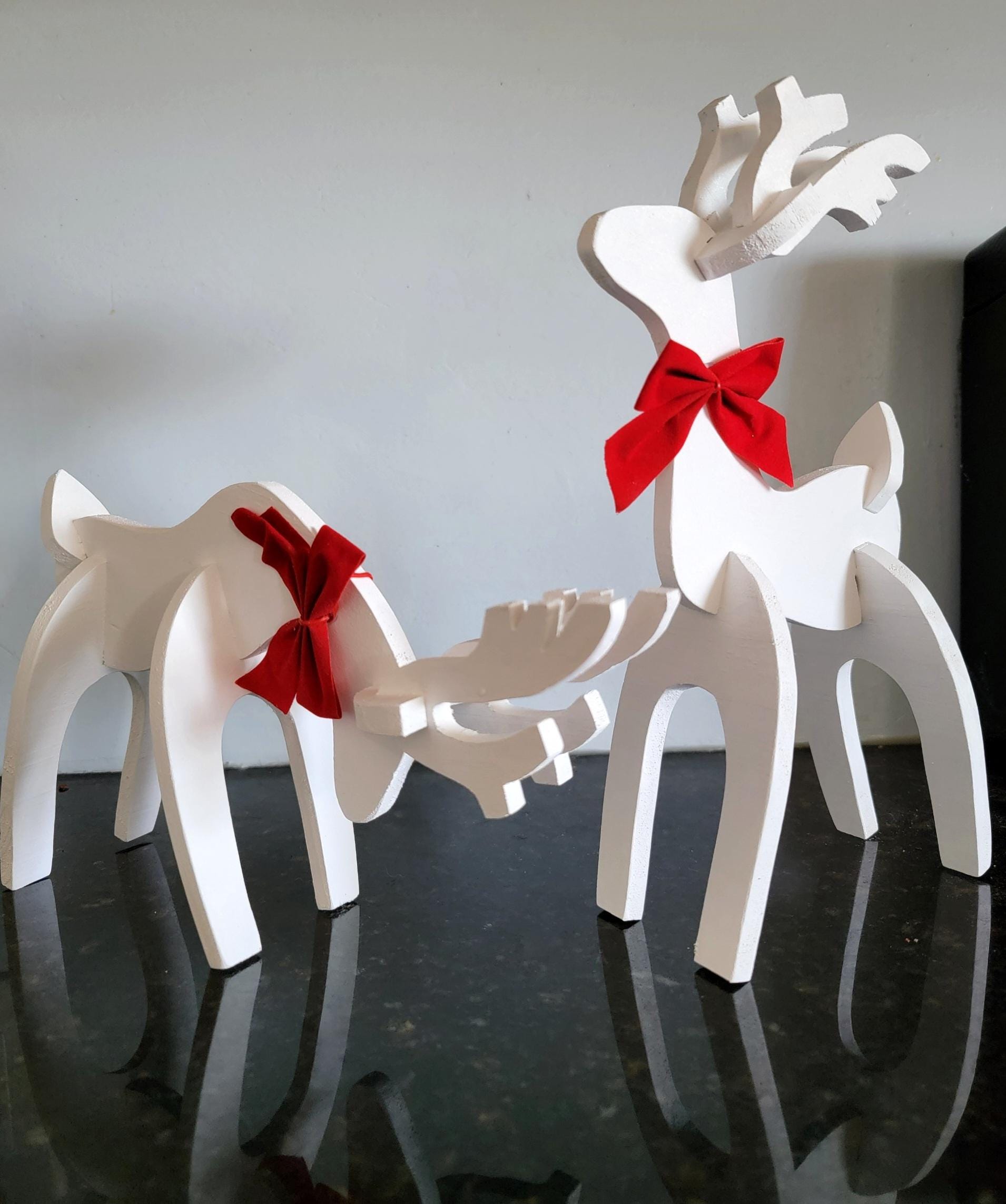 Wooden White Reindeer, White Wood Reindeer, Reindeer Mantle Decor ...