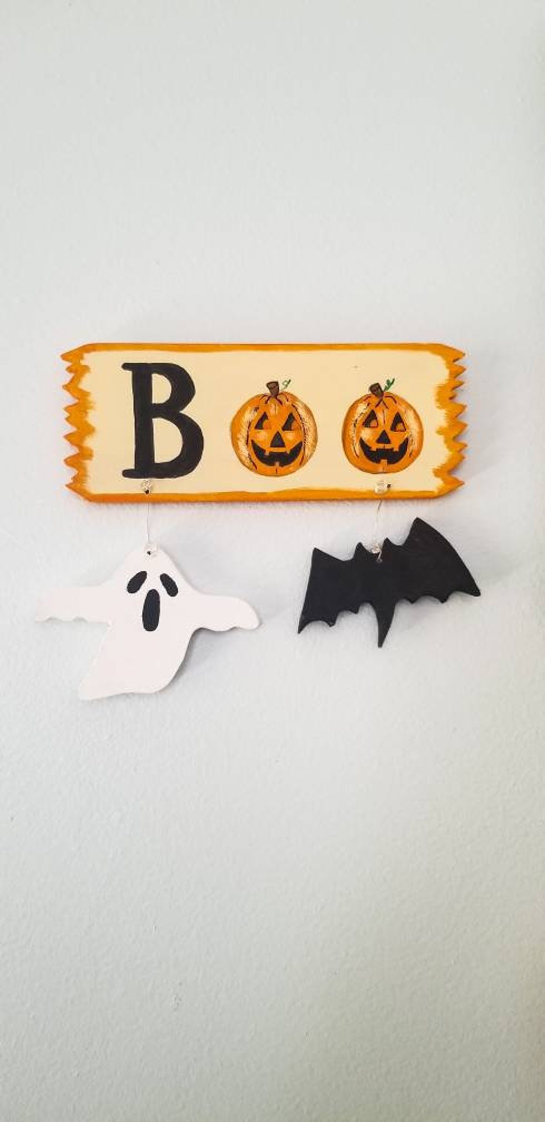 Halloween Boo Sign, Halloween Ghost and Bat Sign, Small Halloween Sign ...